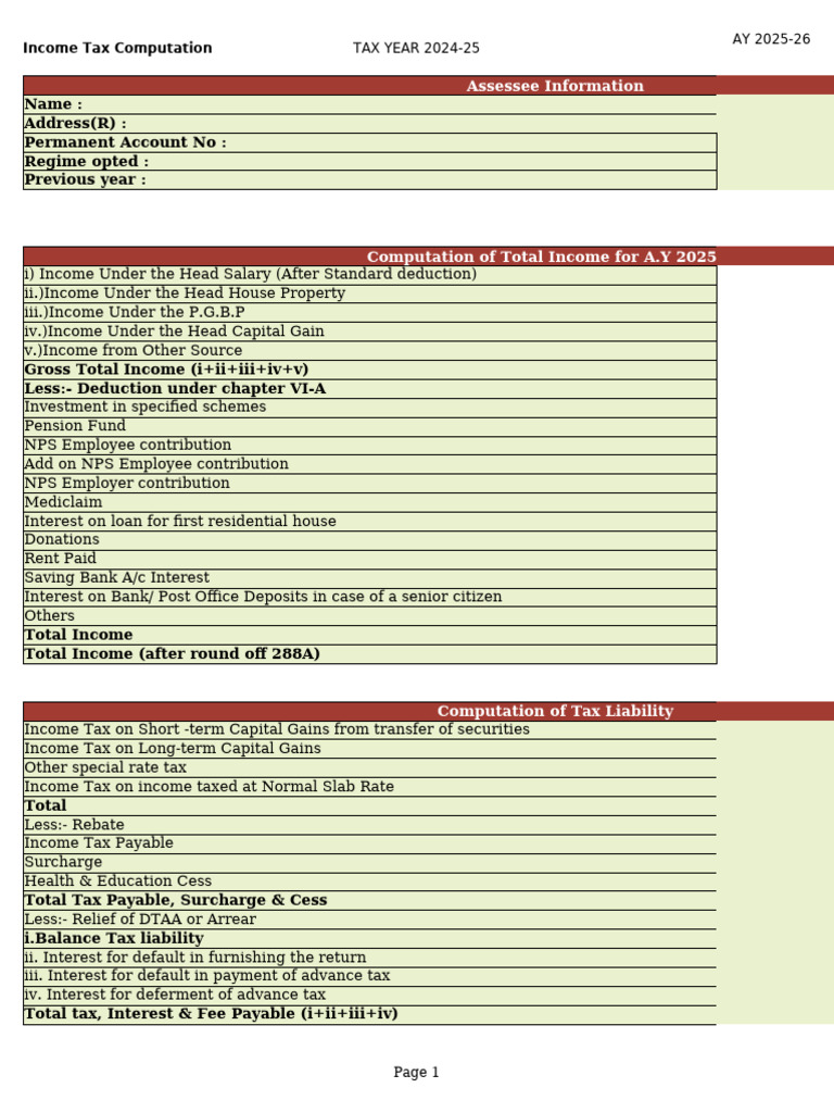 Income Tax Computation A.Y. 2025-26 | PDF | Taxes | Income