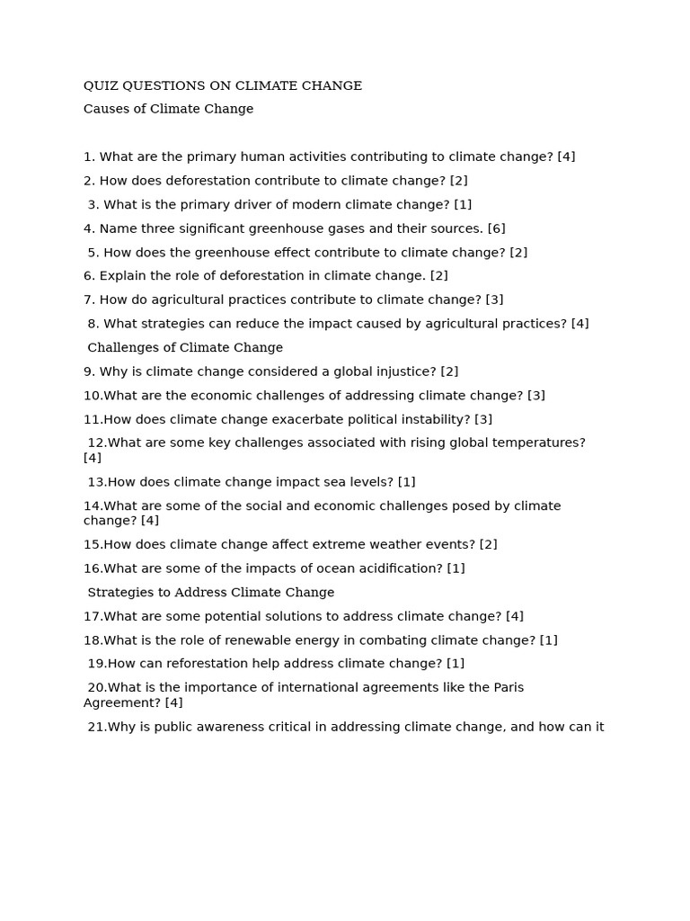 Quiz Questions On Climate Change Answered | PDF