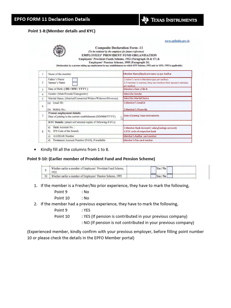 EPFO Form 11 Declaration Guide | PDF