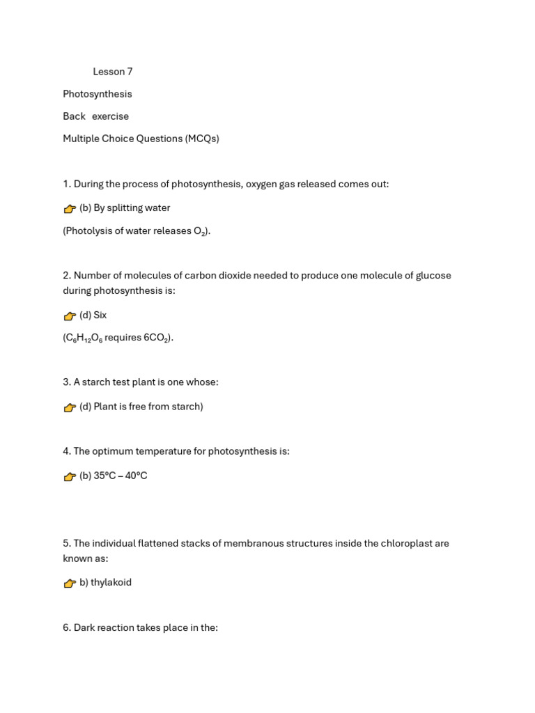 Class 10 Biology Photosynthesis Back Ex | PDF | Photosynthesis ...