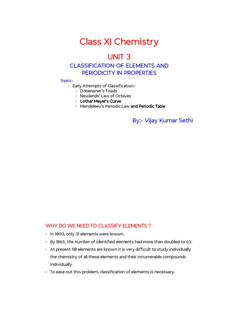 Classification of Elements in Chemistry | PDF | Periodic Table ...