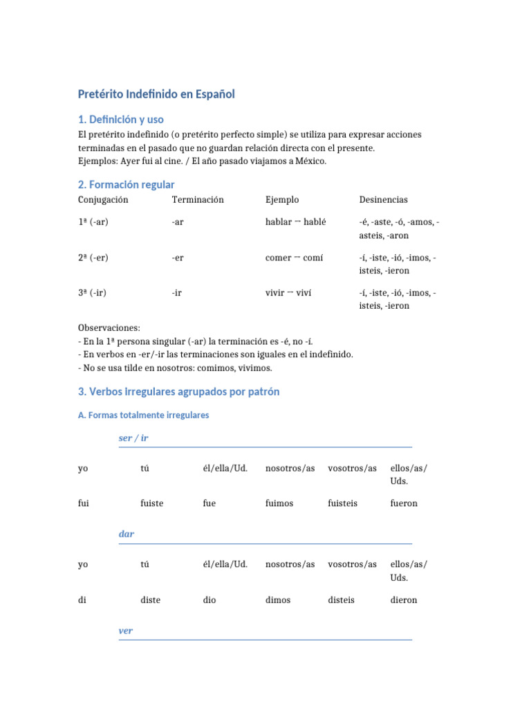 Guía del Pretérito Indefinido en Español | PDF | Verbo | Lingüística