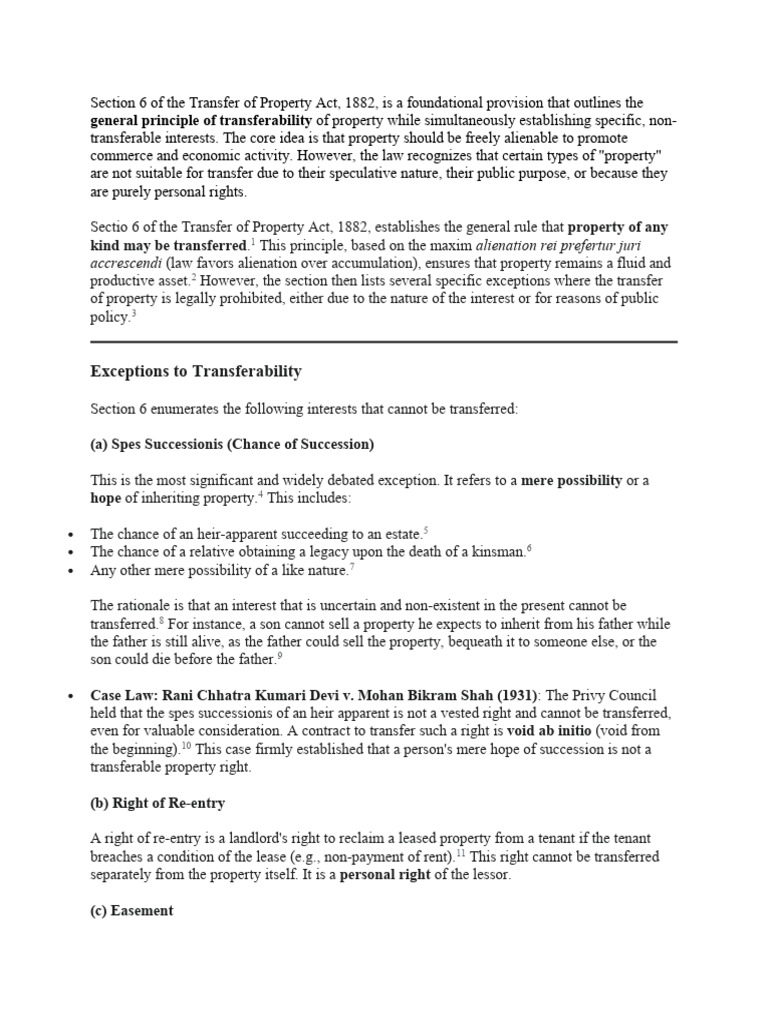 Transfer of Property Act: Section 6 Overview | PDF | Lease | Property