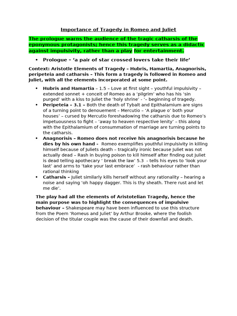 Tragedy in Romeo and Juliet - Example | PDF
