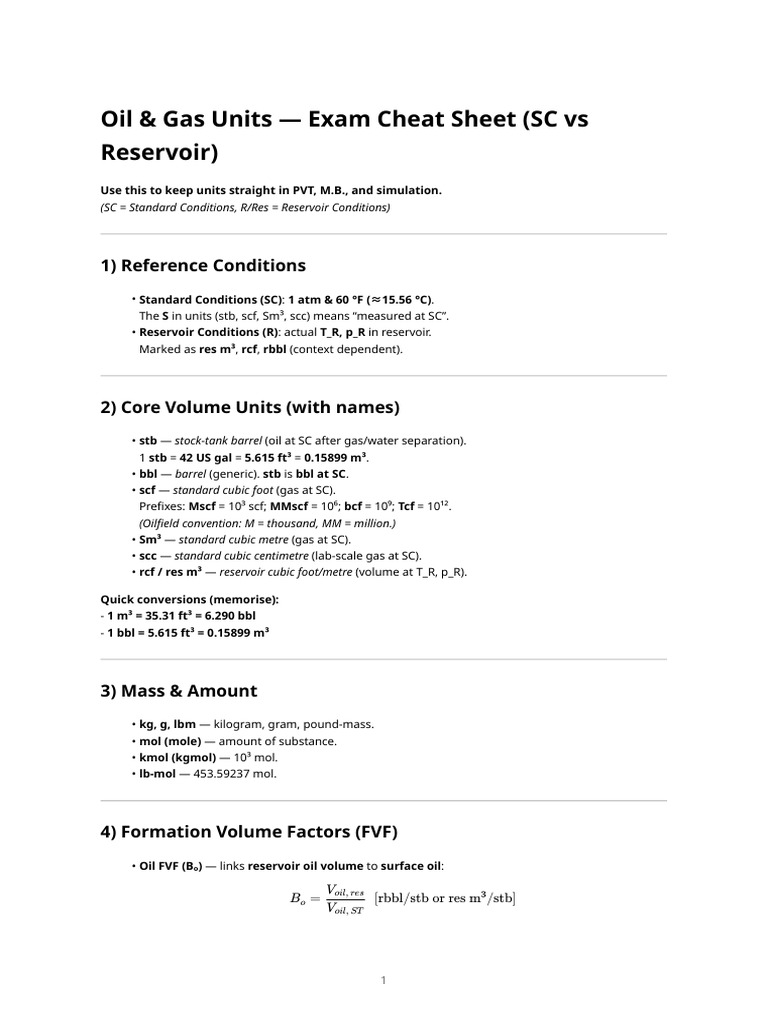 Oil & Gas Unit Conversion Cheat Sheet | PDF | Barrel (Unit) | Mole (Unit)
