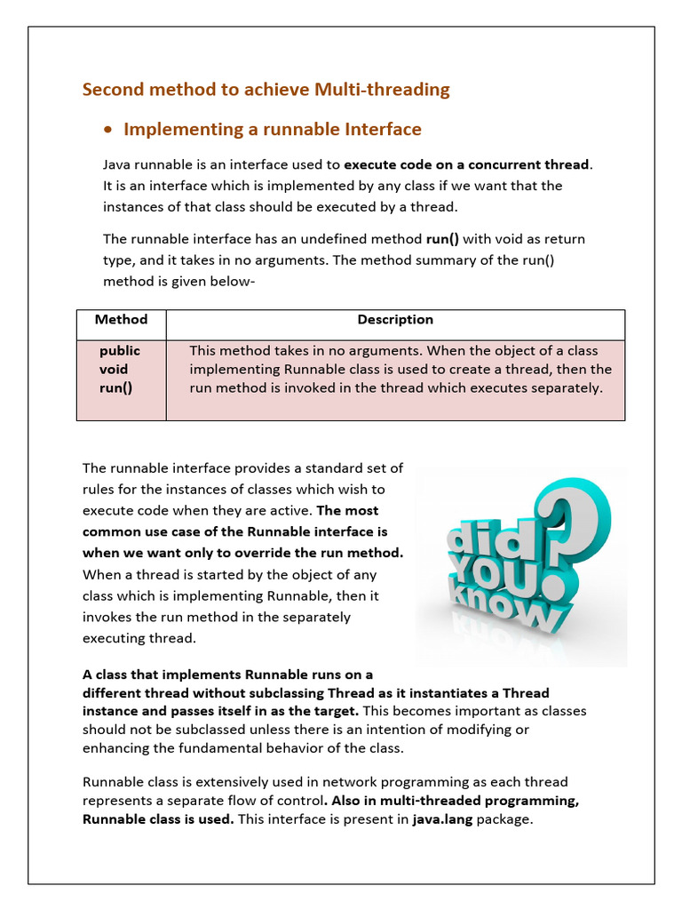 Multi Threading Using Runnable Interface | PDF | Class (Computer ...