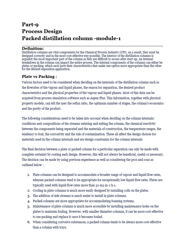 Packed Column Distillation Overview | PDF | Distillation | Chemistry