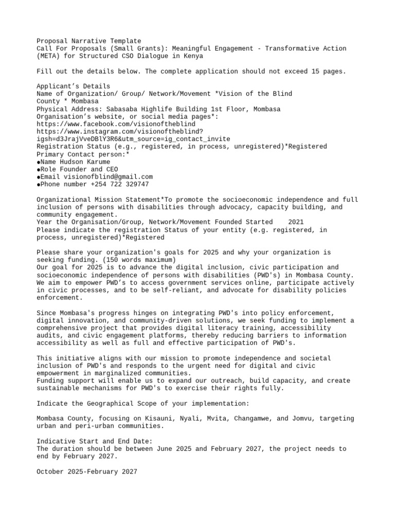 Proposal Narrative Template | PDF | Disability | Civic Engagement