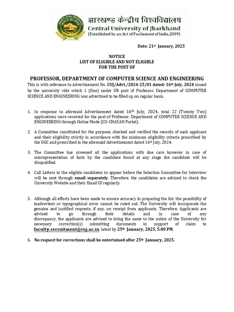 NOTICE Final Professor Computer SC and Engg 210125 | PDF