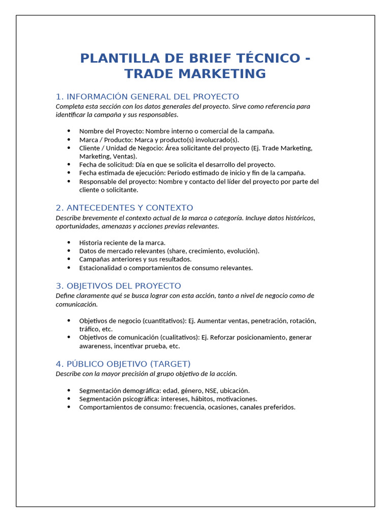 Plantilla de Brief Técnico para Trade Marketing | PDF | Marketing | Marca