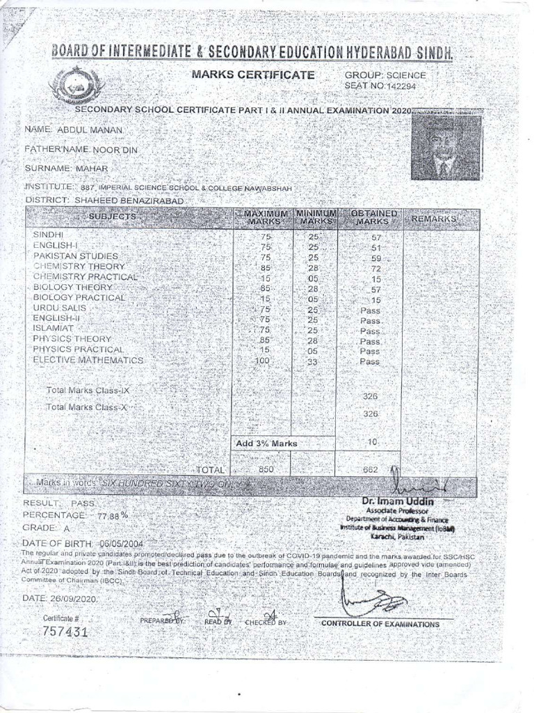 MAtrix Marksheet | PDF