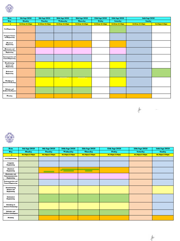 MID Sem Time Table September 2025-26 Odd Sem | PDF | Electrical ...