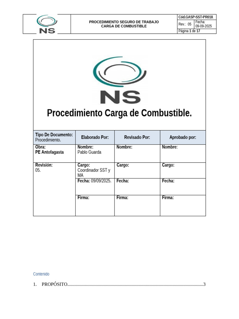 GASP-SST-PR018. Procedimiento de Carga de Combustible | PDF | Camión | Combustión