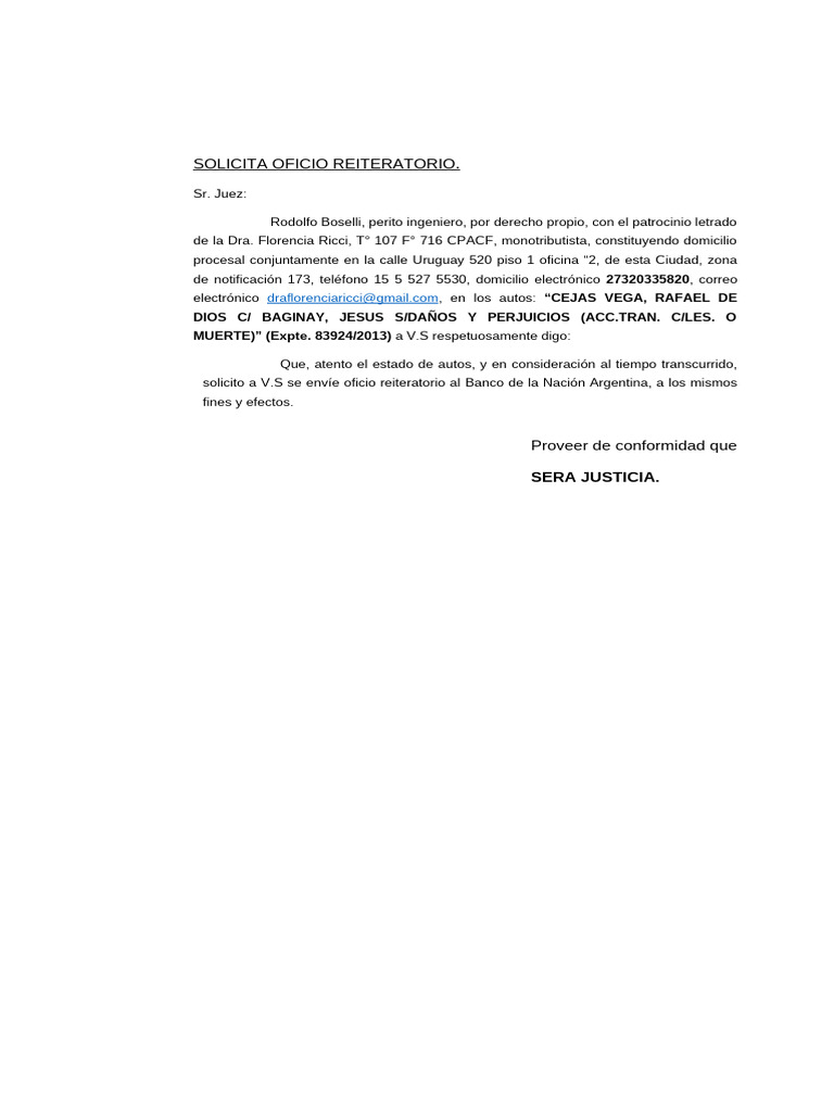 Solicita Oficio Reiteratorio | PDF
