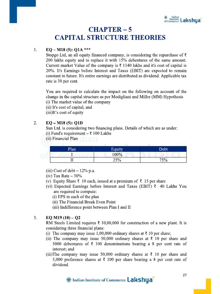 Capital Structure Qns | PDF