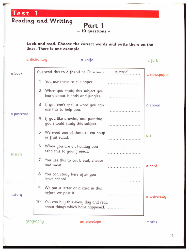 Flyers 1 - Test 1 - R&W Part 1+2+3 | PDF