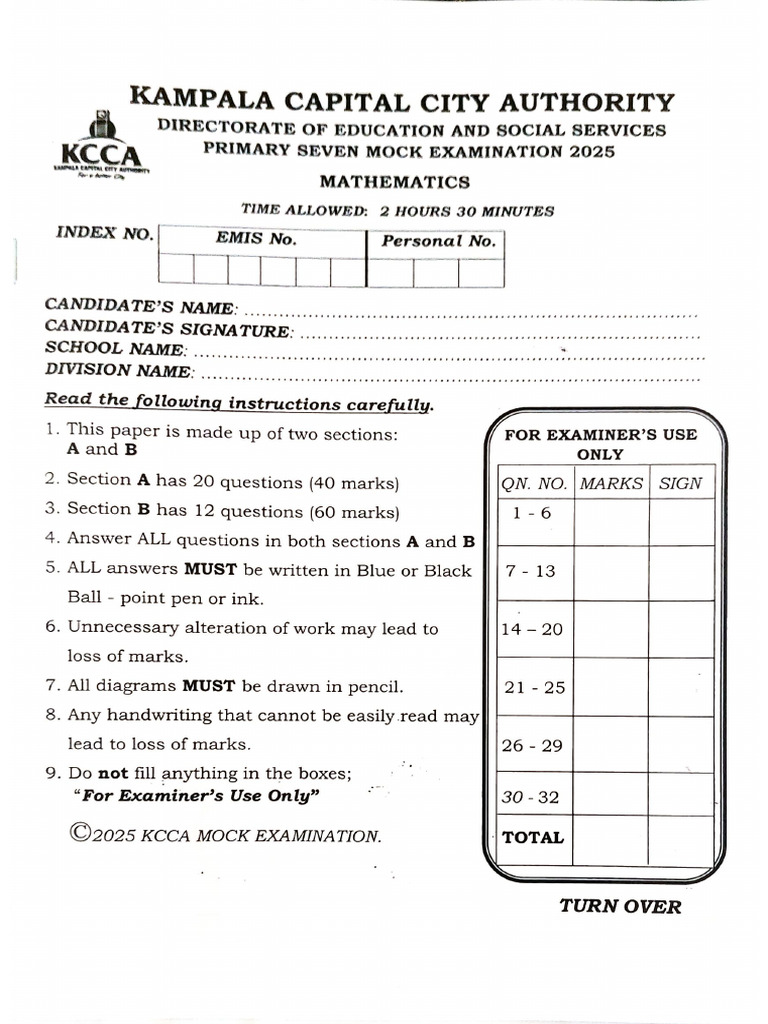 Kcca MTC Mock 2025 | PDF