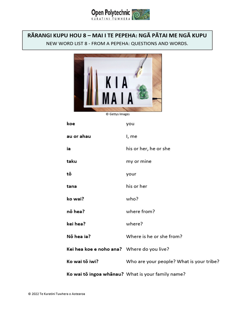 From A Pepeha - Questions and Words. | PDF