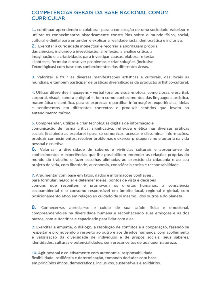 Competências da Base Nacional Curricular | PDF | Science | Sociologia