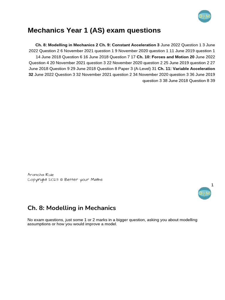 Mechanics Year 1 Exam Q&A Guide | PDF | Mechanics | Mechanical Engineering