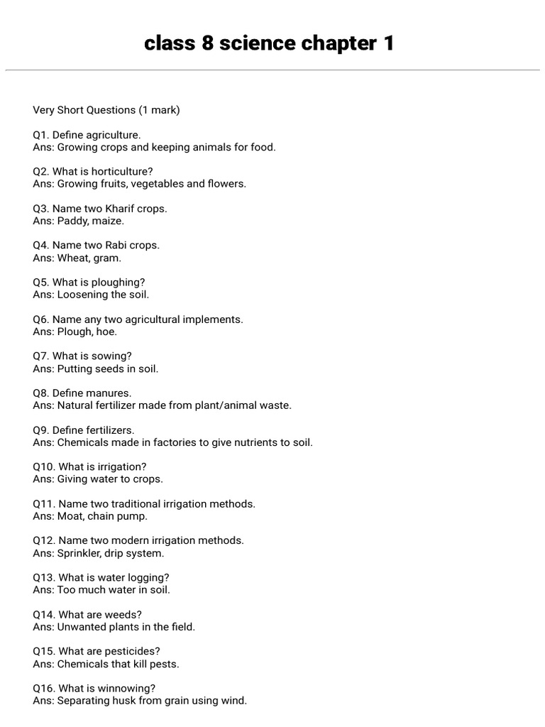 Class 8 Science Chapter 1 2025-09-05-13-37-50 | PDF | Crops | Crop Rotation
