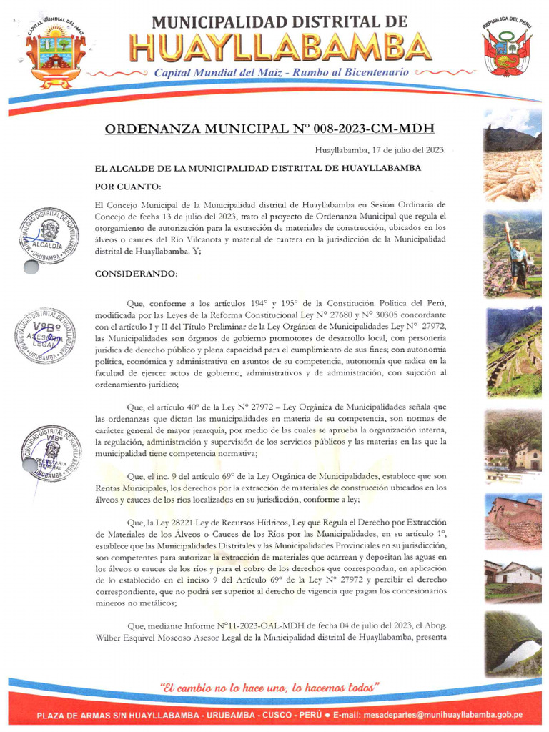 Ordenanza Municipal #008-2023-CM-MDH. | PDF