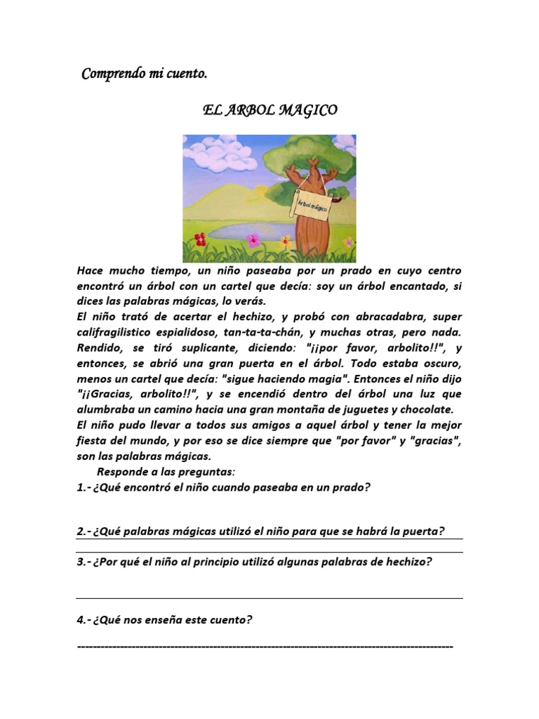 Cuento El Arbol Magico y Sesion 10-10-11 | PDF | Cuentos | Aprendizaje Cuento El Arbol Magico y Sesion 10-10-11 | PDF | Cuentos | Aprendizaje