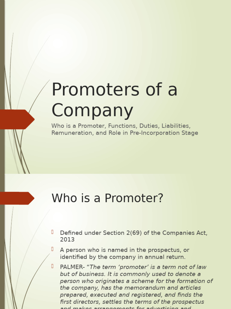 Understanding Company Promoters' Roles | PDF