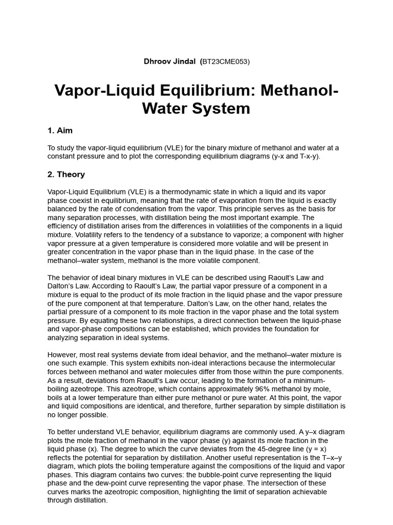 Vapor-Liquid Equilibrium - Methanol-Water System | PDF | Distillation ...