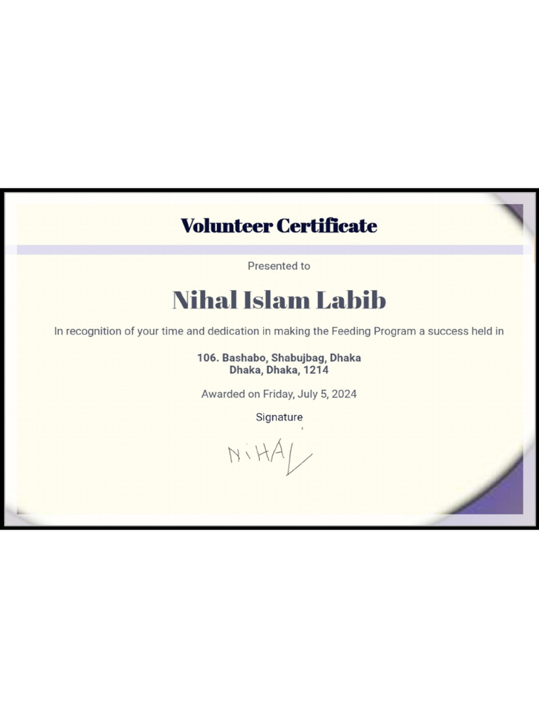 Nihal Islam Labib NGO Certificate. | PDF