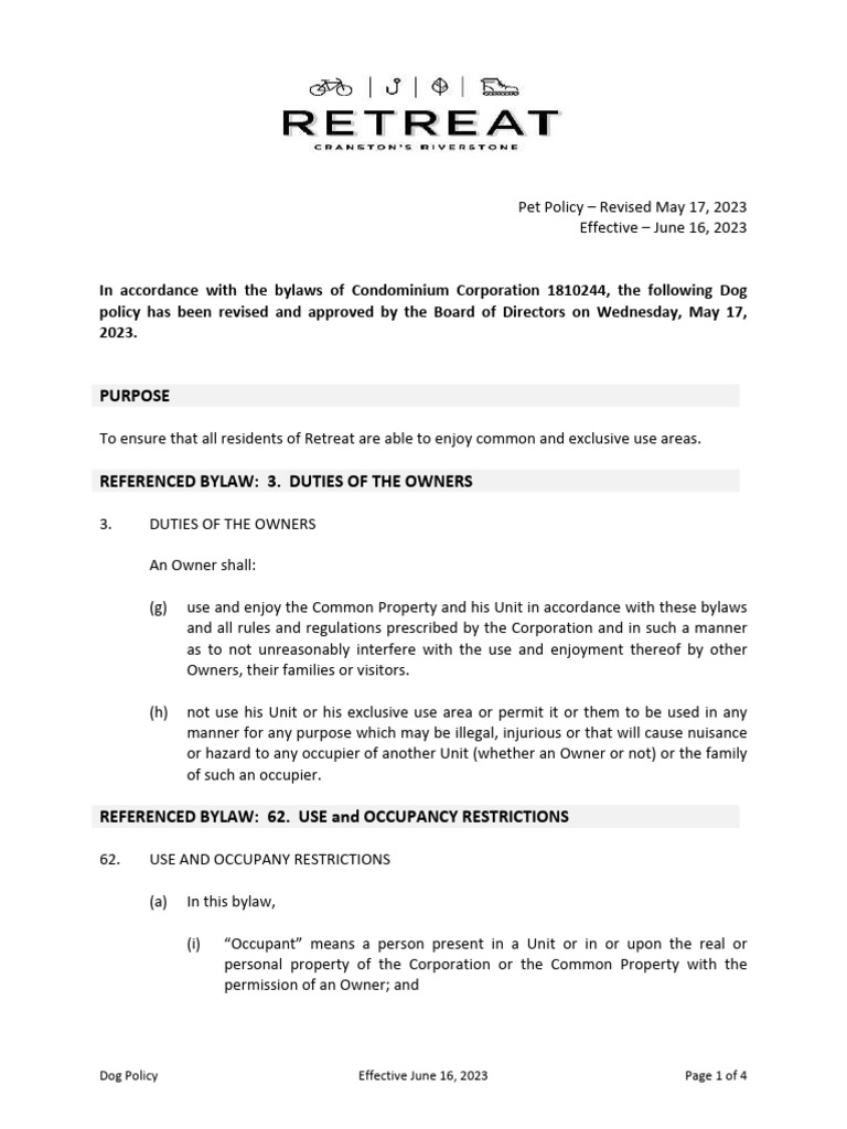 Retreat in Cranstons Riverstone Other Documents Pet Policy Updated May 2023 9181 | PDF | Pet