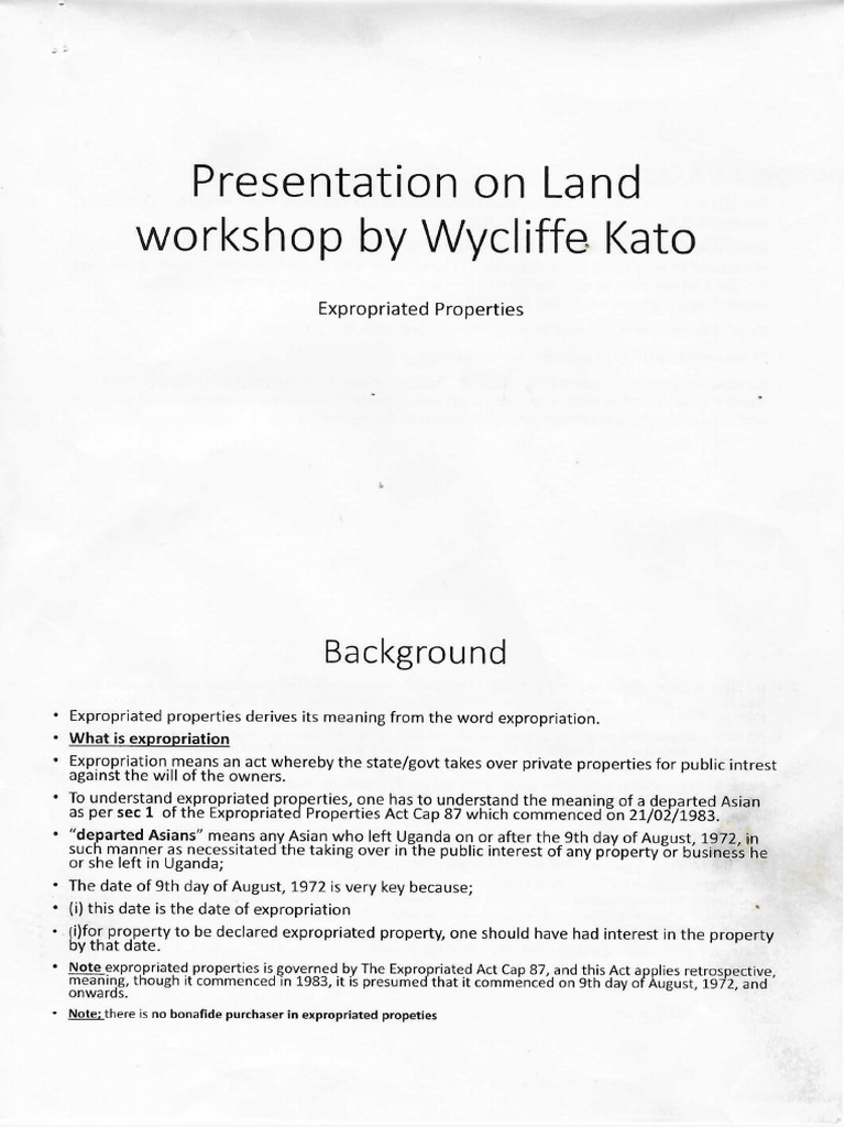 Presentation On Expropriated Properties - Land Workshop by Wycliffe ...