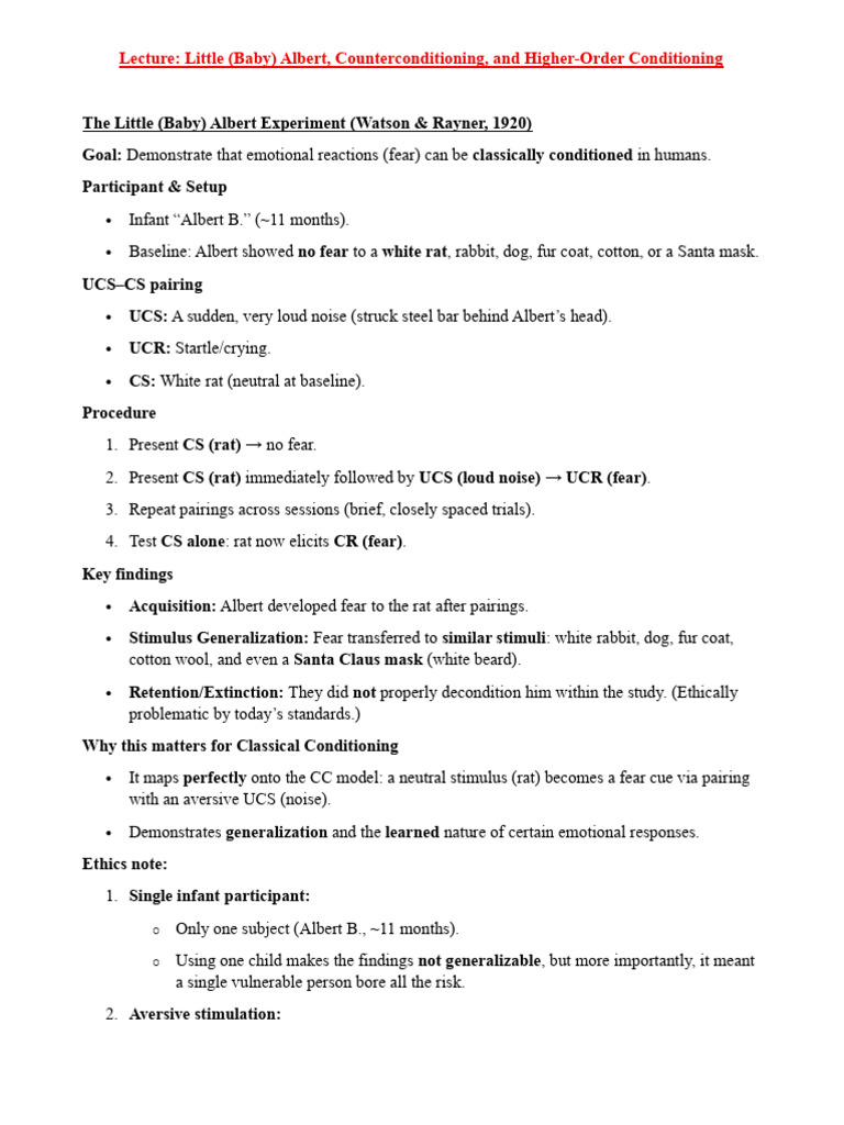 Little Albert: Conditioning & Ethics Explained | PDF | Classical ...