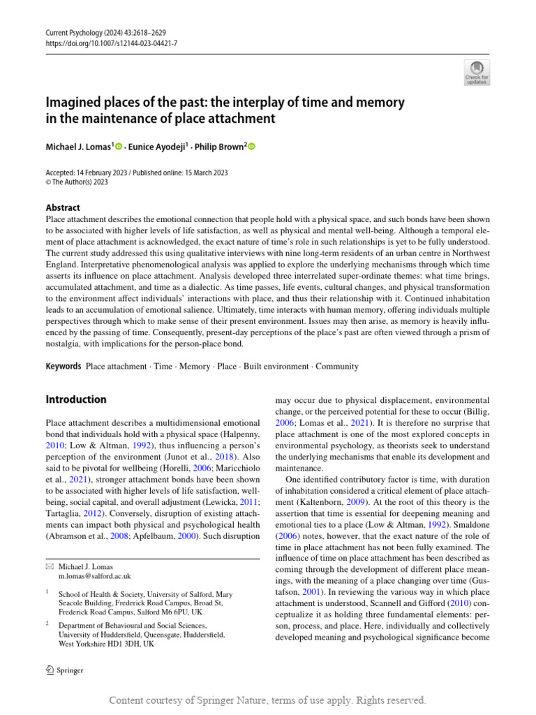 Time's Impact on Place Attachment | PDF | Attachment Theory | Reality