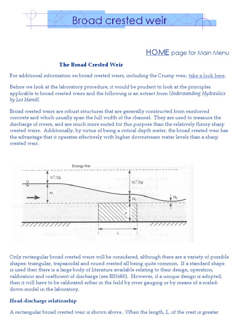 Broad Crested Weir | PDF | Civil Engineering | Continuum Mechanics
