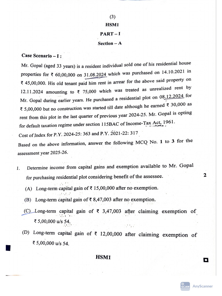CA Inter Tax MCQs QP May 2025 Exam Castudynotes Com | PDF