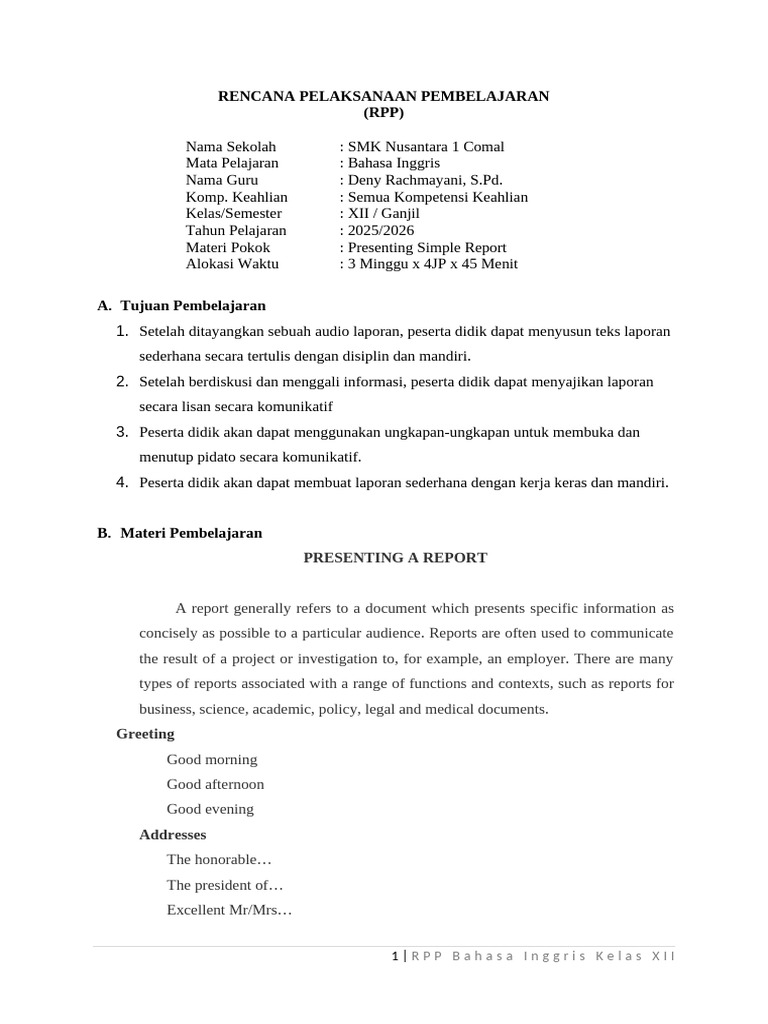 XII 3. Presenting Simple Report | PDF