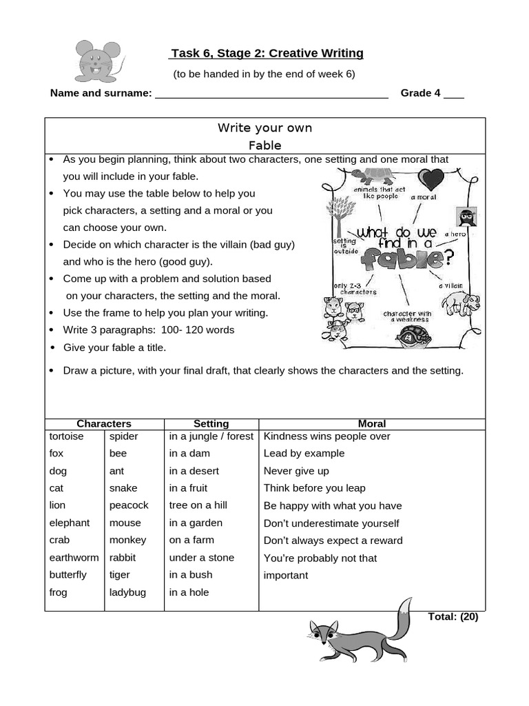 Grade 4 Fable Project Guidelines | PDF | Fluency | Human Communication