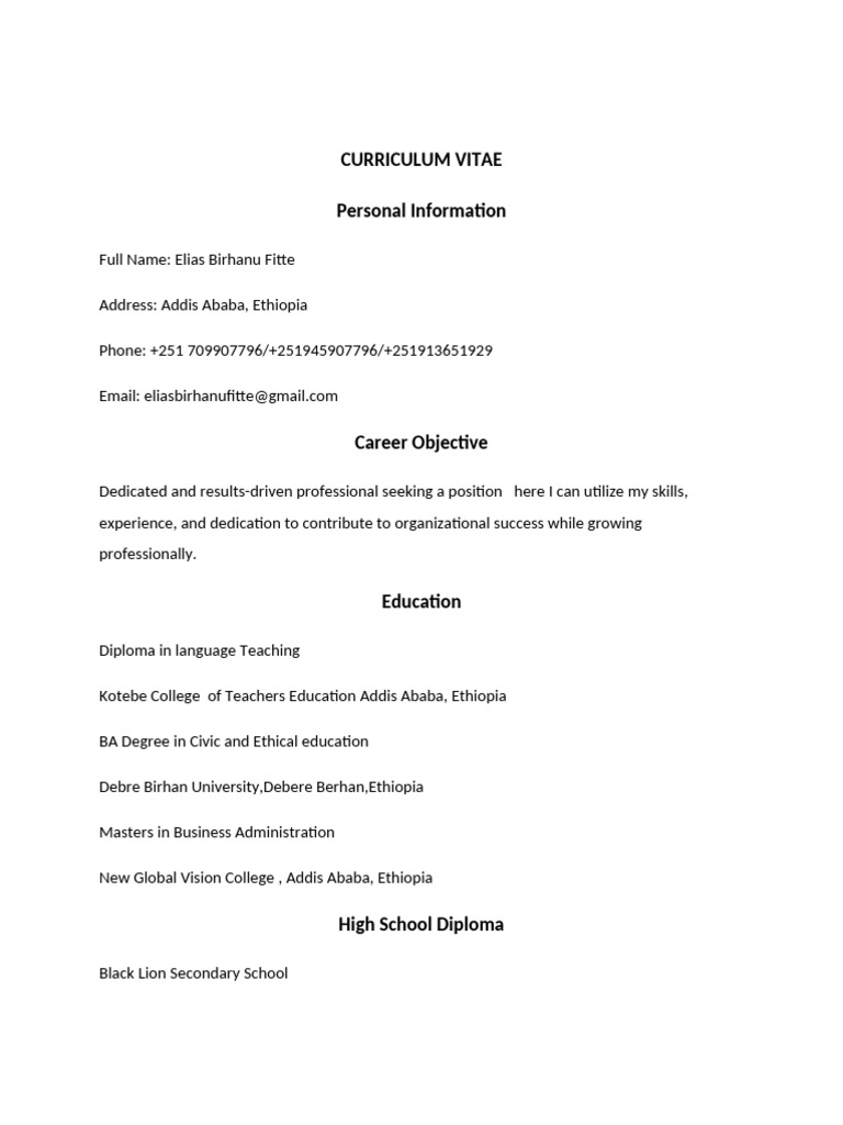 Curriculum Vitae Personal Information | PDF