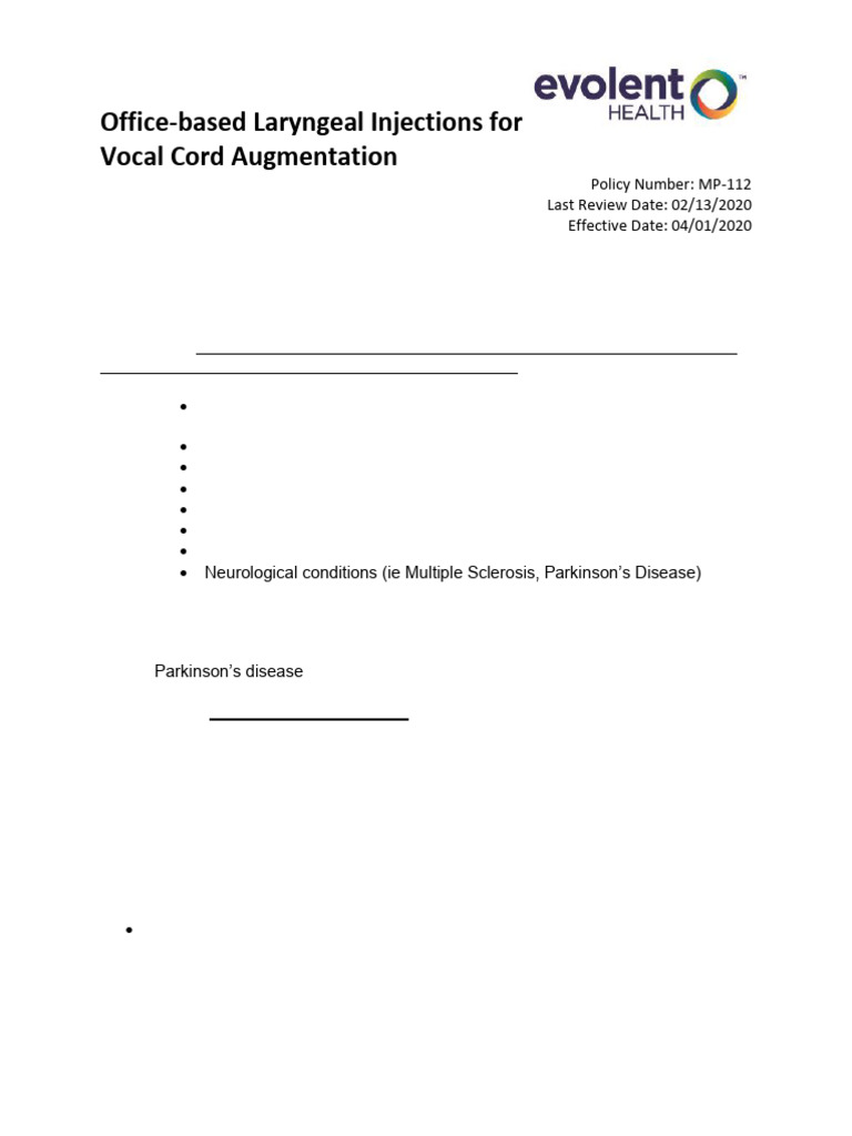 MP 112 Laryngeal Injection For Vocal Cord Augmentation | PDF | Larynx ...