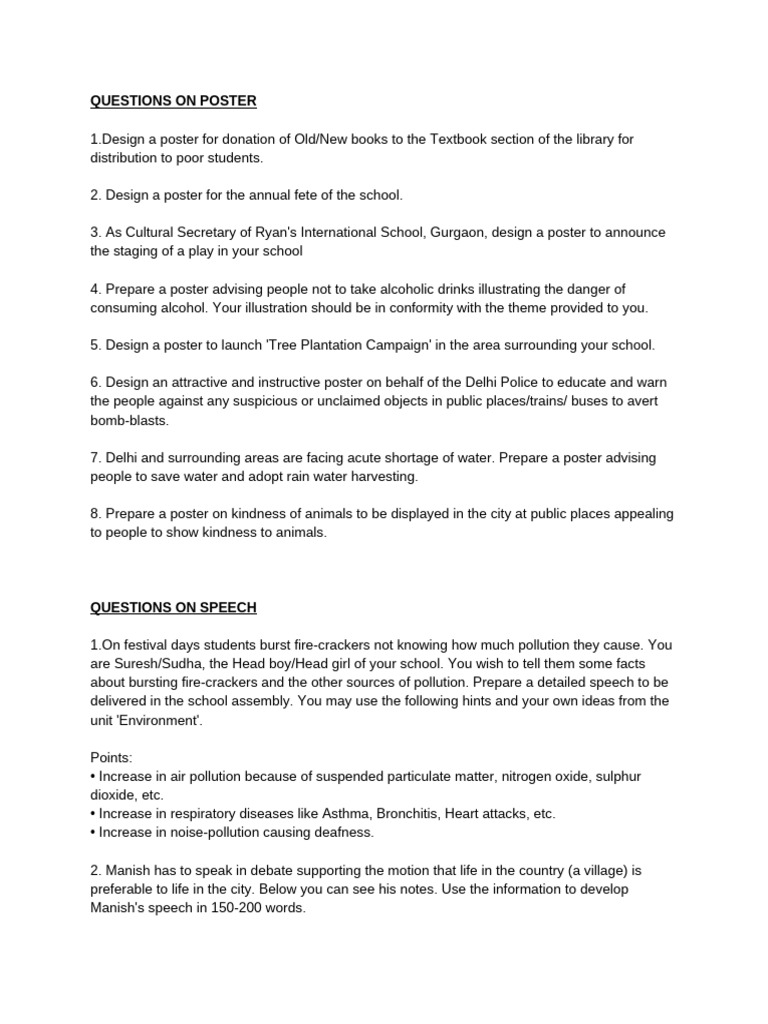 Questions On Poster, Speech and Debate. | PDF