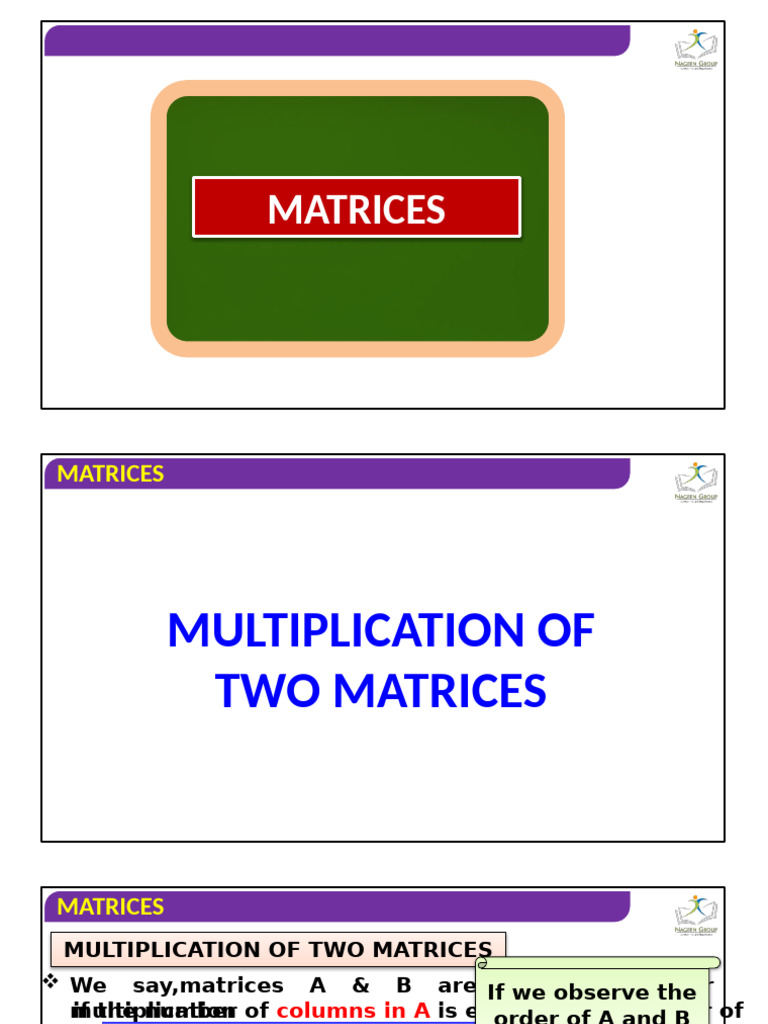 Class 12 Maths 2 Matrices Multiplication of Two Matrices | PDF | Matrix ...