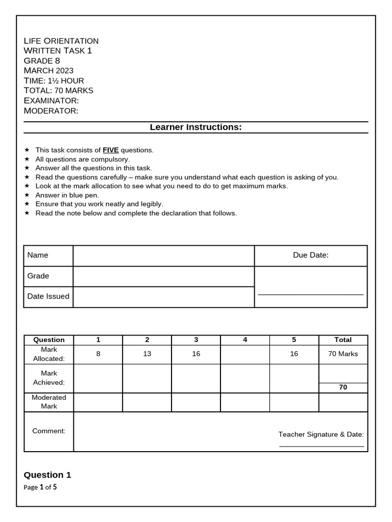Life Orientation: Task 1 | PDF | Sexual Orientation | Learning Styles