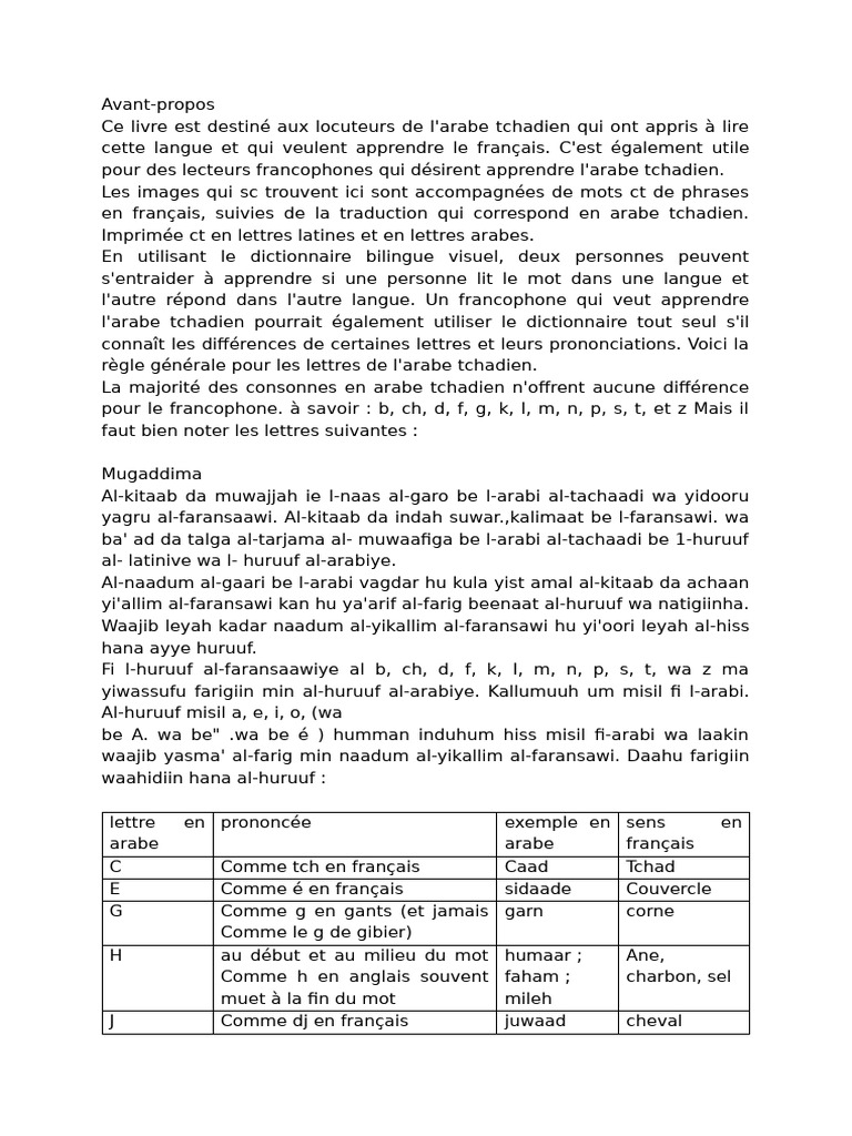 Dictionnaire visuel arabe tchadien-français | PDF | Langue française ...