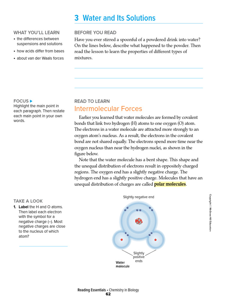 Reading Essentials - Water and Its Solutions | PDF | Chemical Bond | Ph