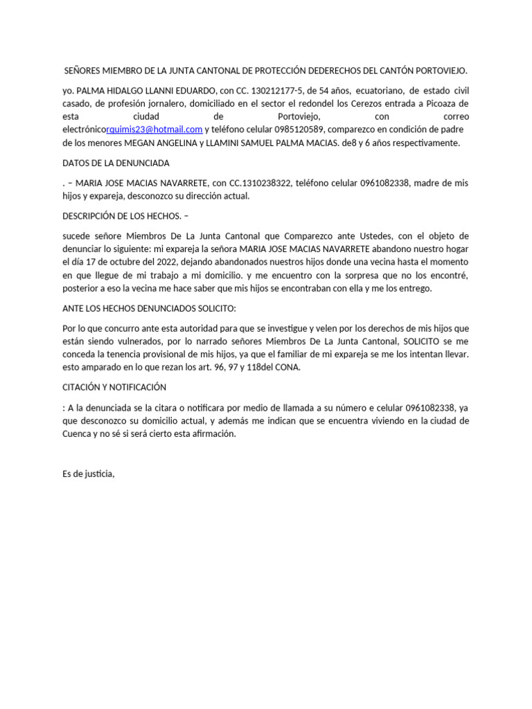 Denuncia Junta Cantonal | PDF
