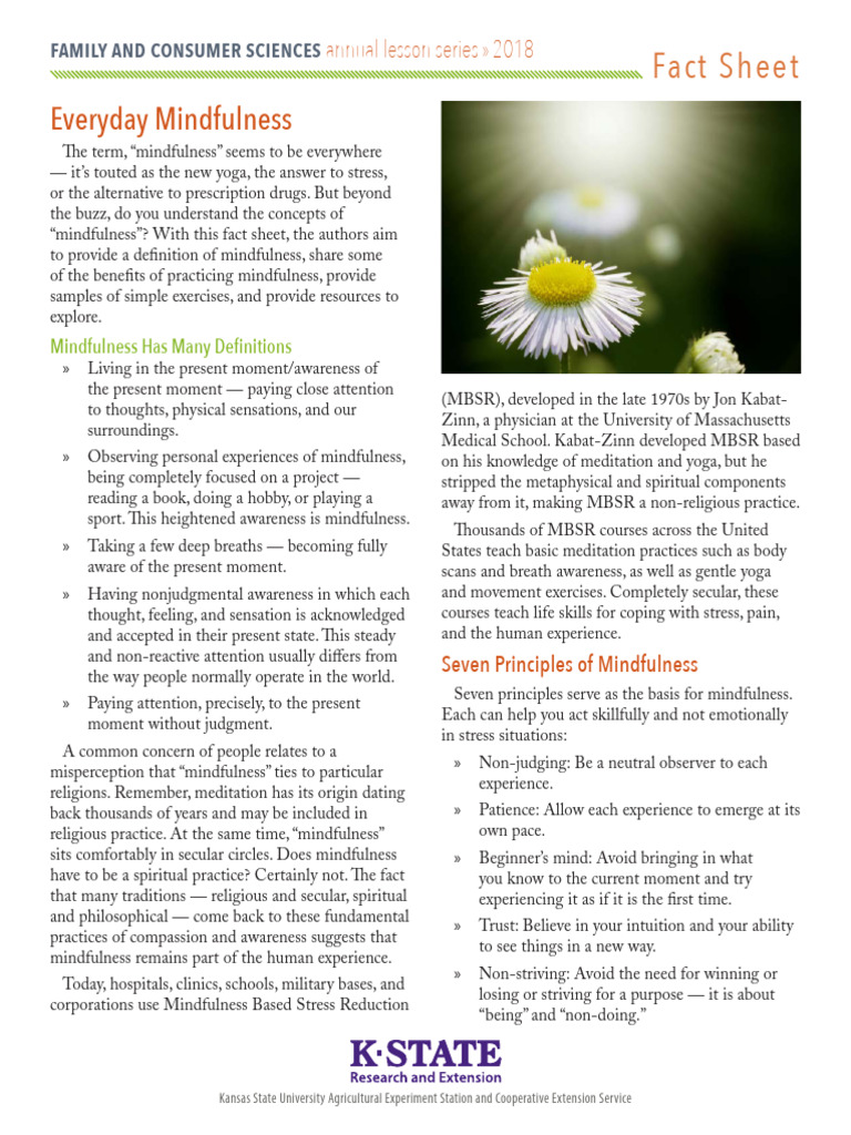 Everyday Mindfulness Fact Sheet - MF3424 | PDF | Mindfulness ...