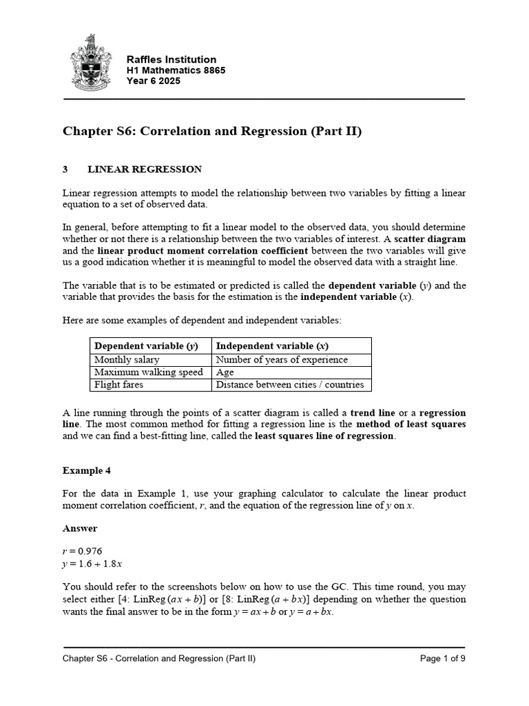 Chapter+S6+ +Correlation+and+Regression+Part+II | PDF | Linear Regression | Regression Analysis