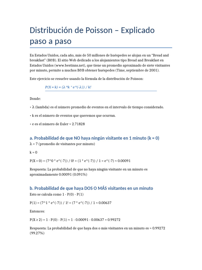 Ejercicio Distribucion Poisson Explicado | PDF