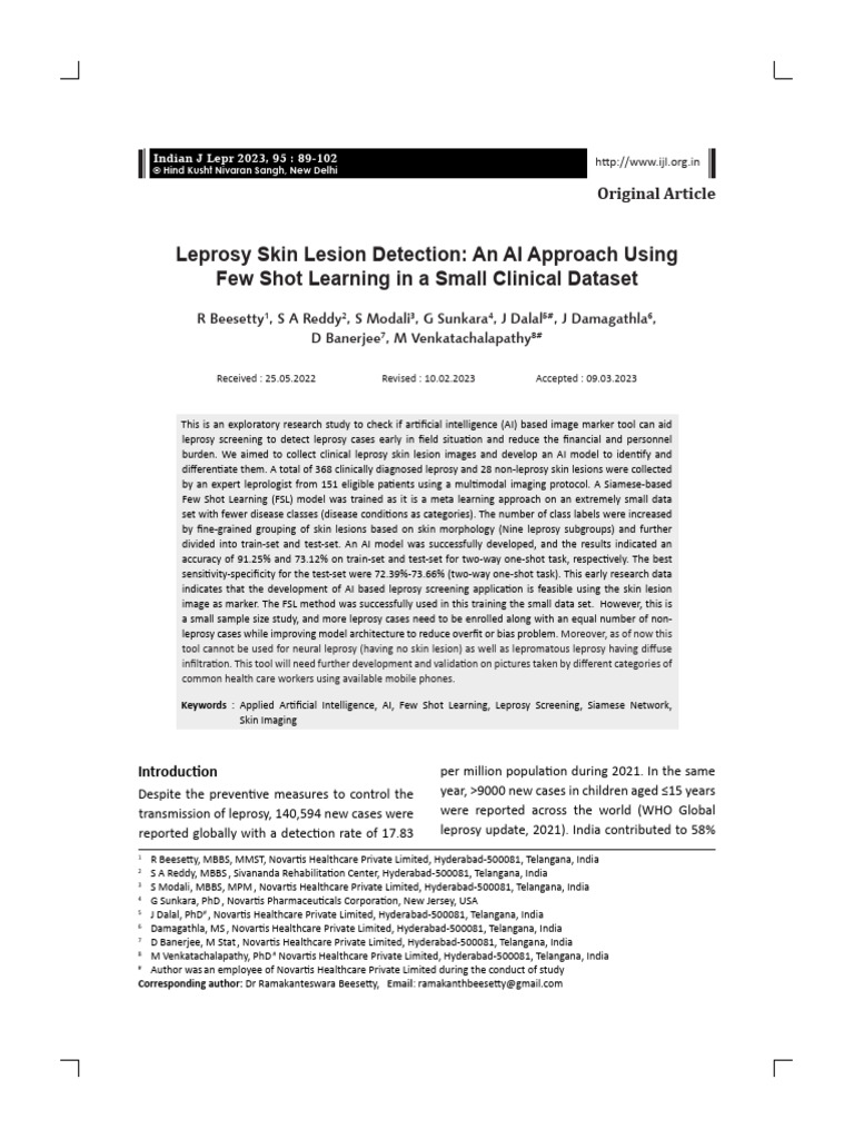 AI for Leprosy Skin Lesion Detection | PDF | Cluster Analysis | Leprosy